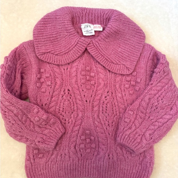 Zara | Shirts & Tops | Like New Zara Girls Pink Cable Knit Sweater ...